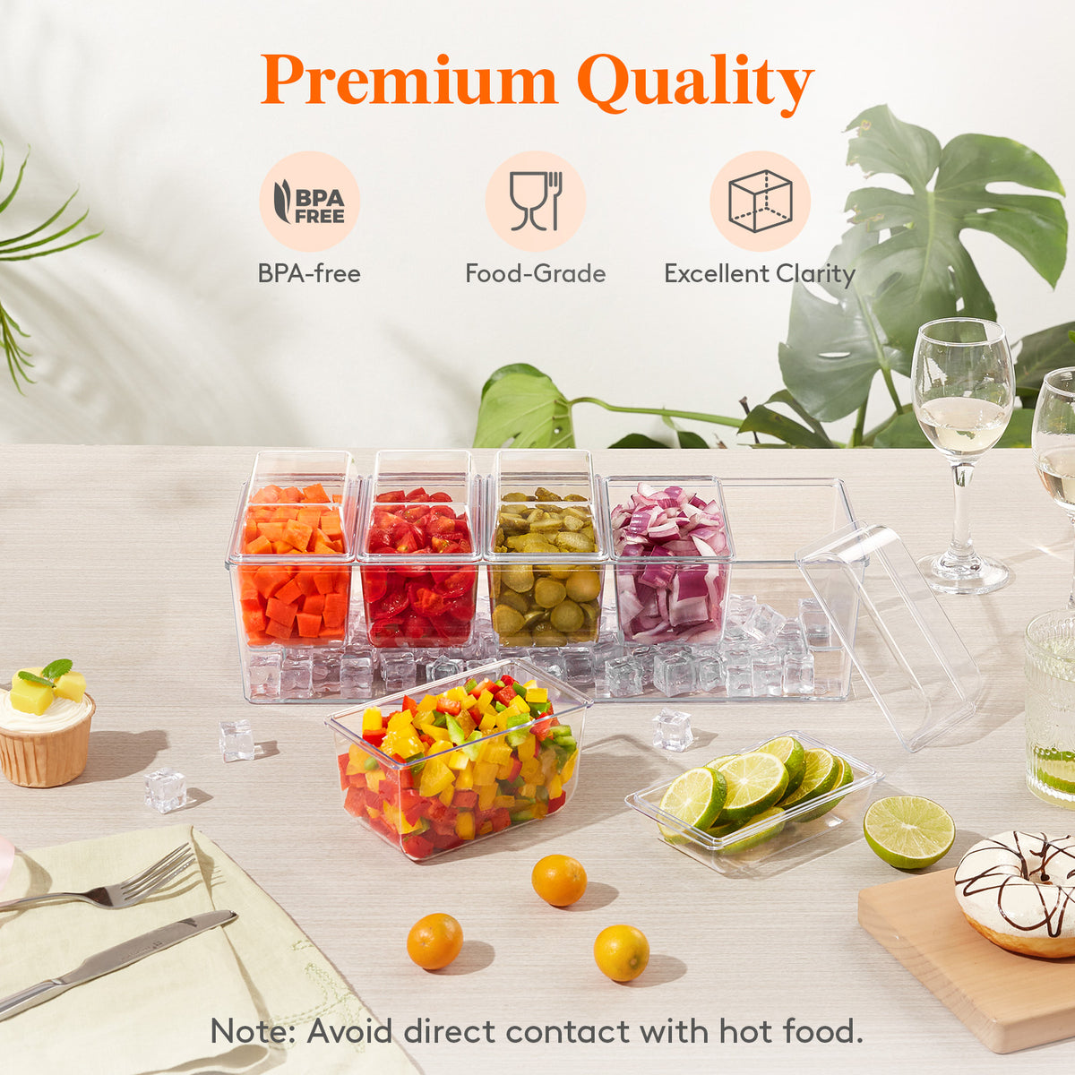 Chilled Condiment Box, Condiment Server with 5 Containers (2.5 Cups ...