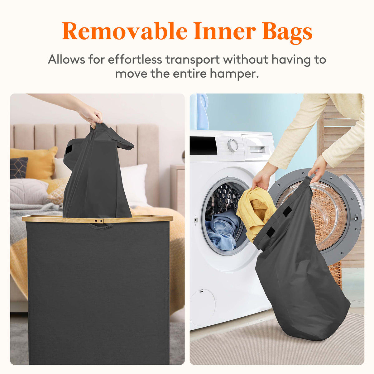 150L Laundry Basket with Lid 3 Section, Laundry Hamper with Handles ...