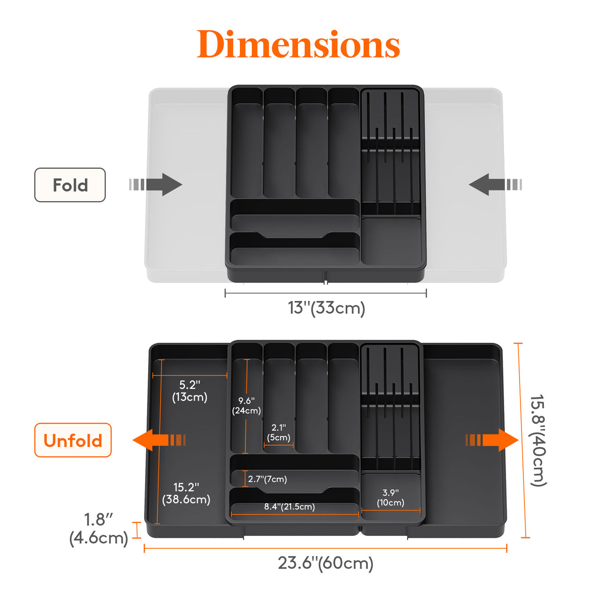Large Black Kitchen Drawer Silverware Organizer with Removable Knife ...
