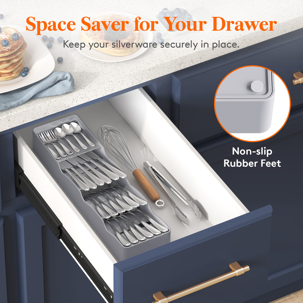 Compact Flatware Drawer Organizer, Narrow Silverware Tray for Kitchen ...
