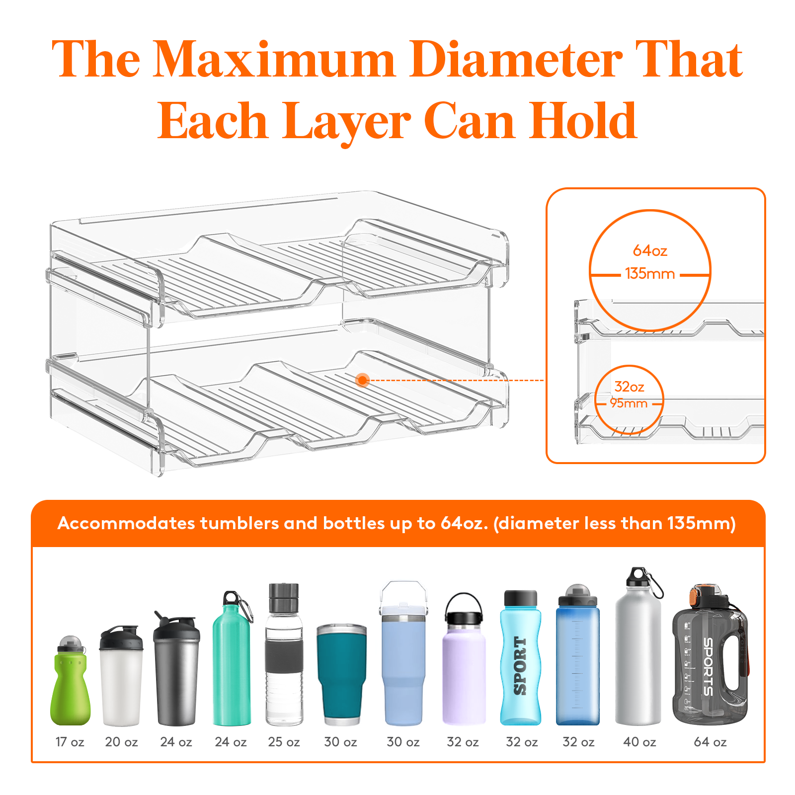 Stackable Water Bottle Organizer for Cabinet, Extra Large Water Bottle ...