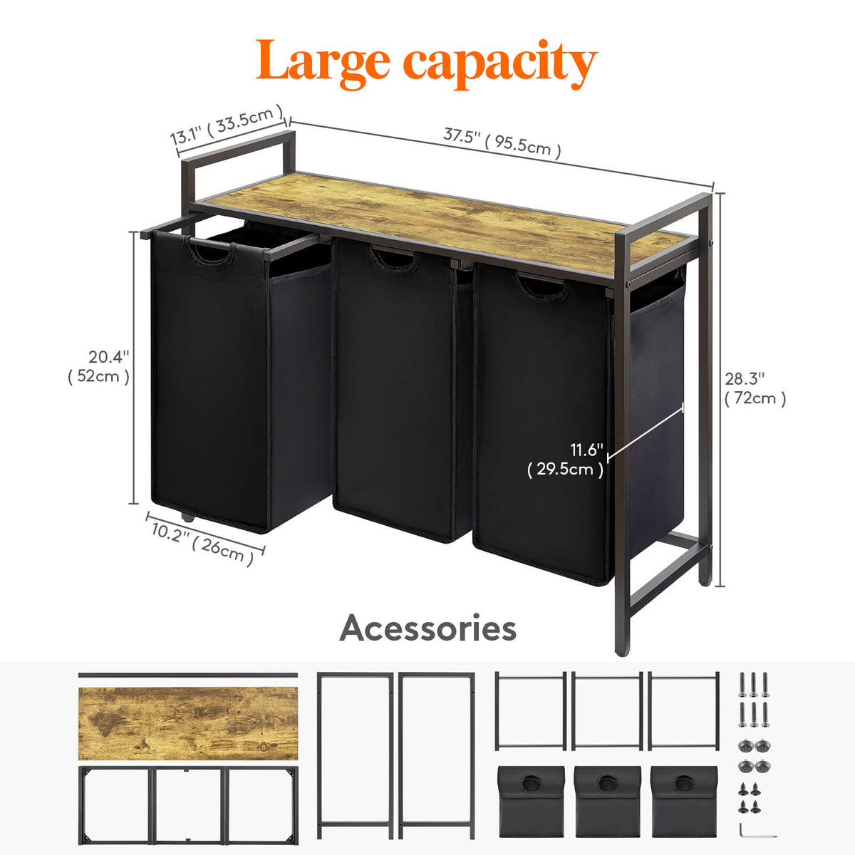 Pull Out Laundry Hamper, 3 Section, Black/Gray - Lifewit – Lifewitstore
