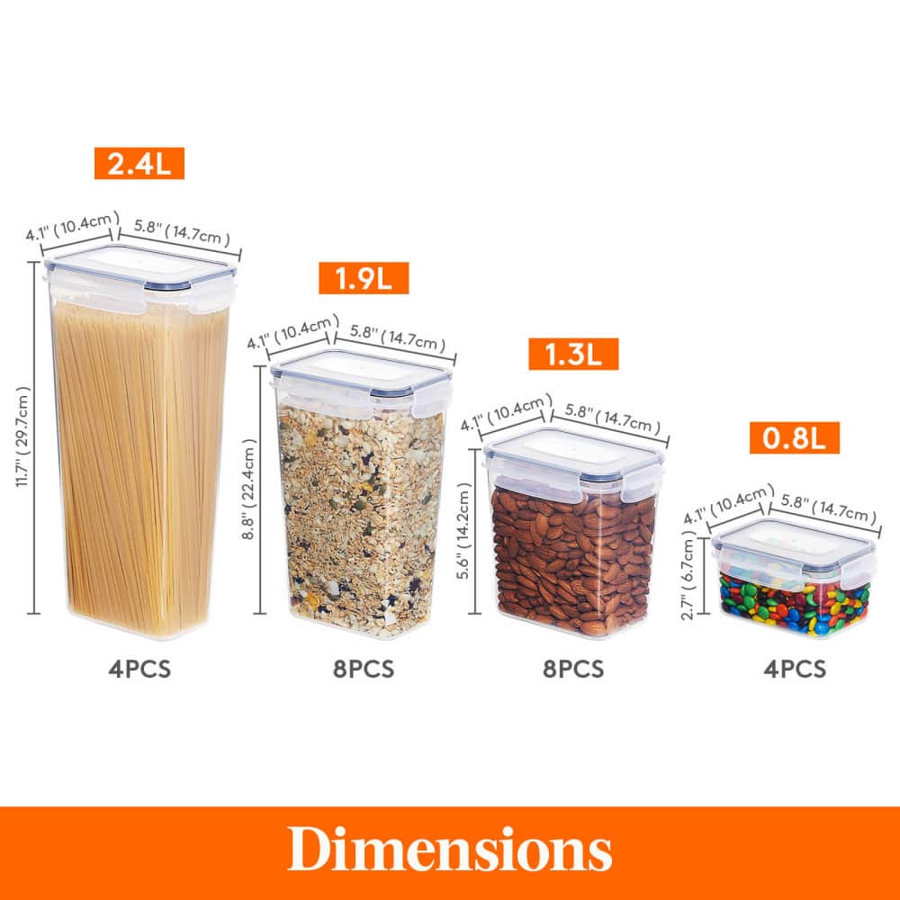 Airtight Food Storage Containers with Lids for Cereal, Spaghetti, Flour ...